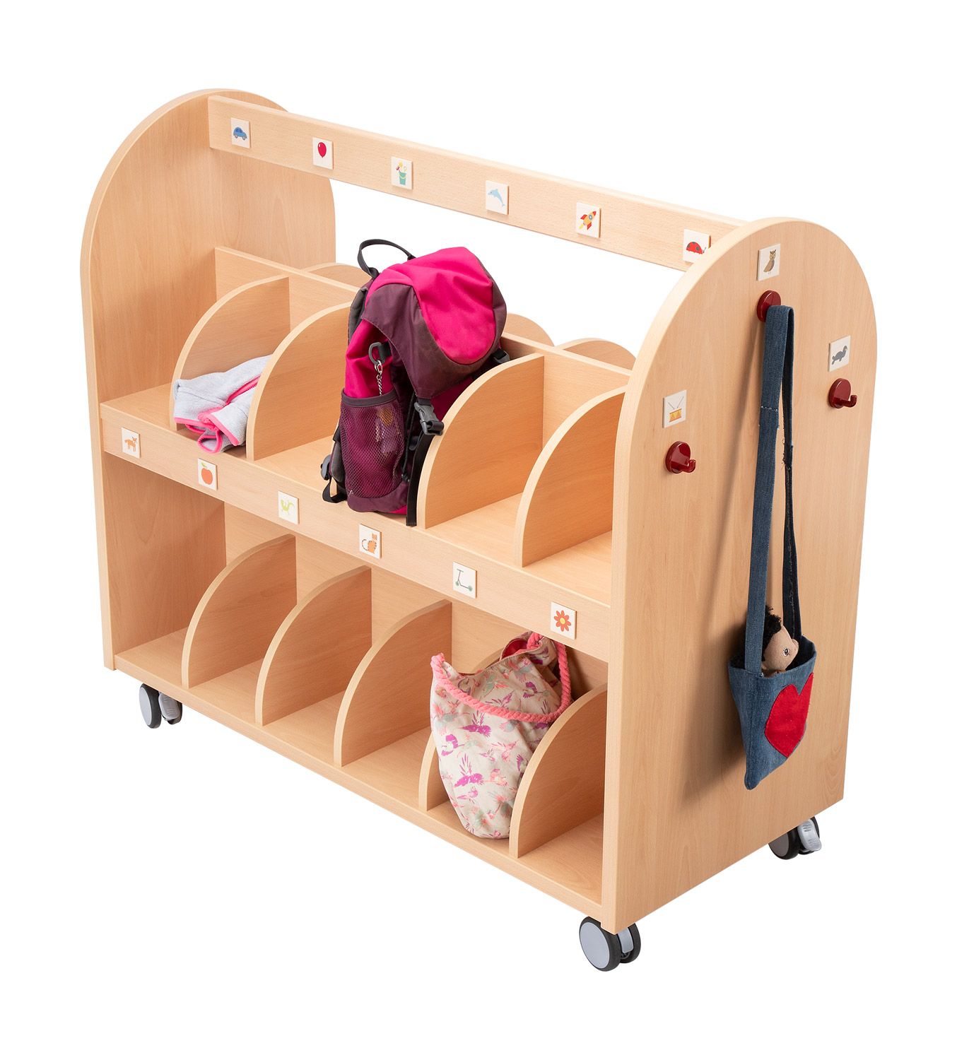 Rucksackwagen fahrbar, 24 Fächer, Breite 100 cm | Dusyma